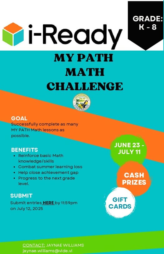 i-Ready My Path Summer Math Challenge - My Virgin Islands