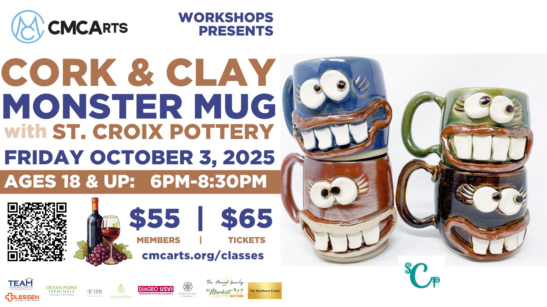 CMCArts Cork & Clay: Monster Mugs (Age 18 ) - My Virgin Islands